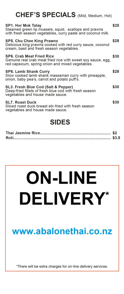 Takeaway Menu - Abalone Thai
